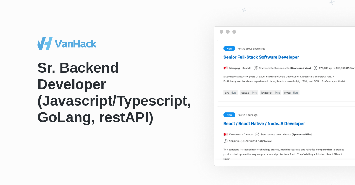 Sr Backend Developer Javascript Typescript Golang Restapi Vanhack